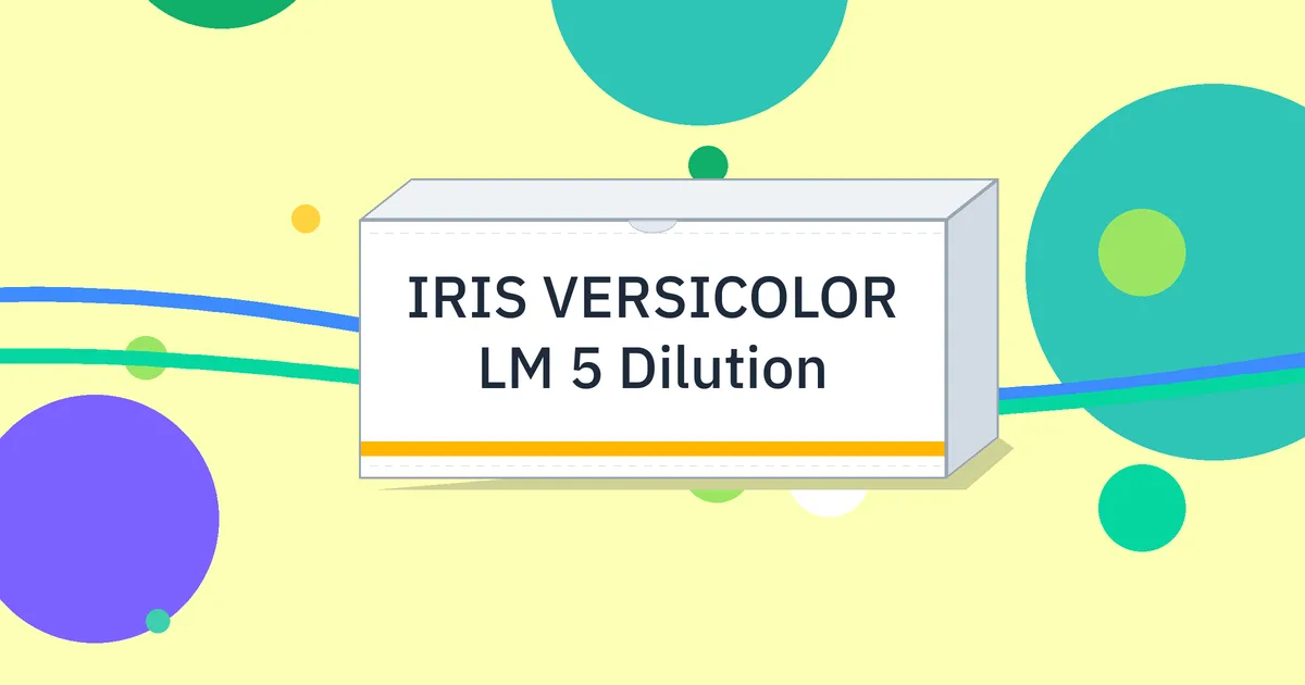 Symbolbild: Packung mit der Aufschrift IRIS VERSICOLOR LM 5 Dilution (PZN 12914768) – Verfügbarkeit und Bezug in Apotheken in Frankfurt am Main