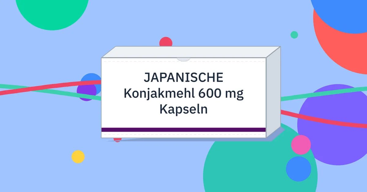 Symbolbild: Packung mit der Aufschrift JAPANISCHE Konjakmehl 600 mg Kapseln (PZN 02726735) – Verfügbarkeit und Bezug in Apotheken in Frankfurt am Main