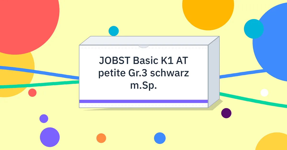 Symbolbild: Packung mit der Aufschrift JOBST Basic K1 AT petite Gr.3 schwarz m.Sp. (PZN 15310189) – Verfügbarkeit und Bezug in Apotheken in Frankfurt am Main