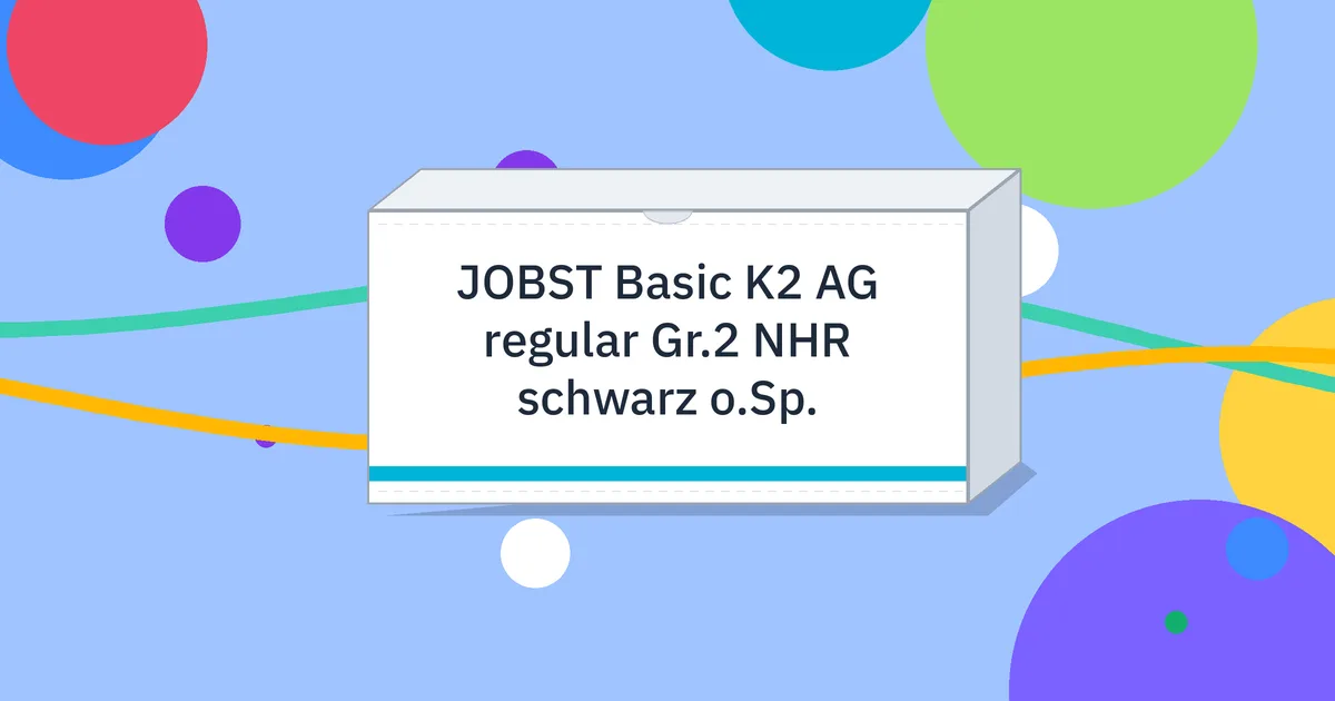 Symbolbild: Packung mit der Aufschrift JOBST Basic K2 AG regular Gr.2 NHR schwarz o.Sp. (PZN 15311579) – Verfügbarkeit und Bezug in Apotheken in Frankfurt am Main