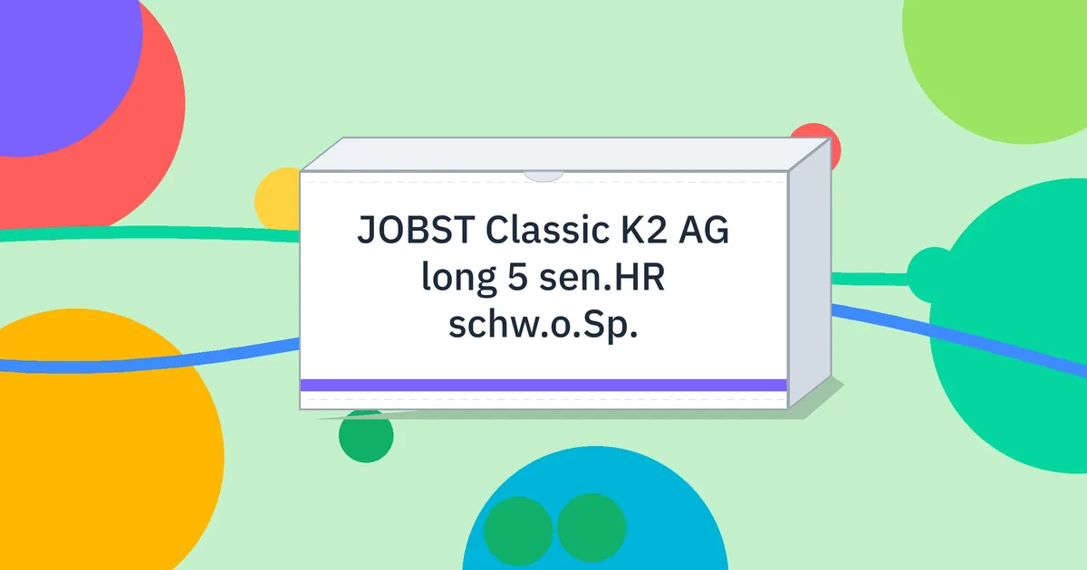 Symbolbild: Packung mit der Aufschrift JOBST Classic K2 AG long 5 sen.HR schw.o.Sp. (PZN 17958919) – Verfügbarkeit und Bezug in Apotheken in Frankfurt am Main