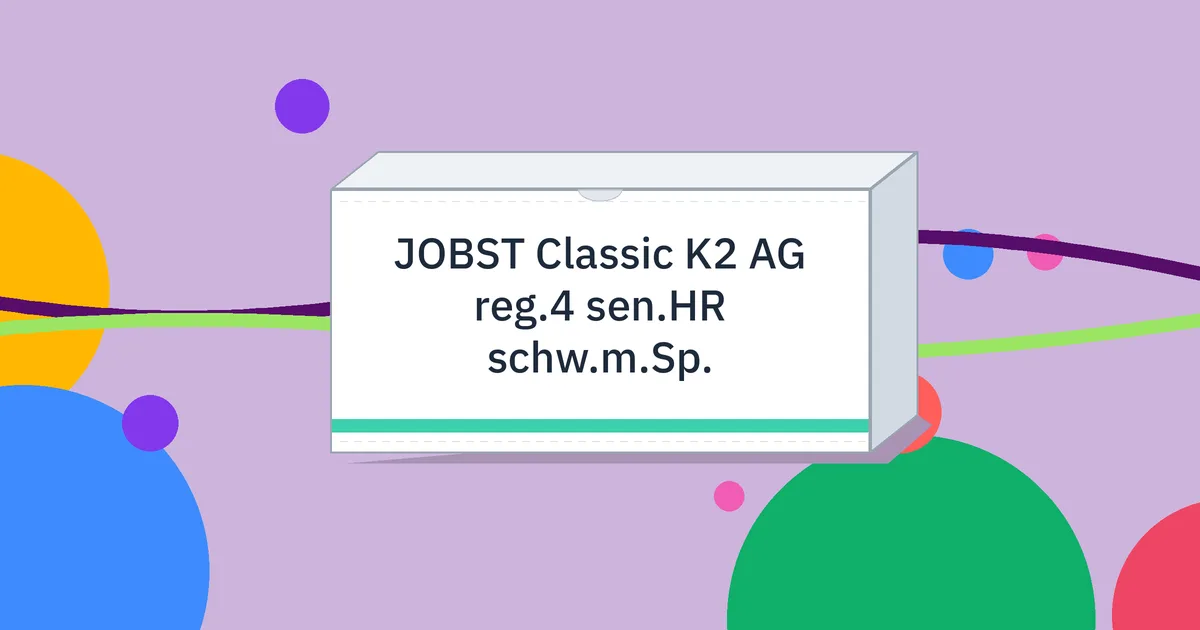 Symbolbild: Packung mit der Aufschrift JOBST Classic K2 AG reg.4 sen.HR schw.m.Sp. (PZN 17960431) – Verfügbarkeit und Bezug in Apotheken in Frankfurt am Main