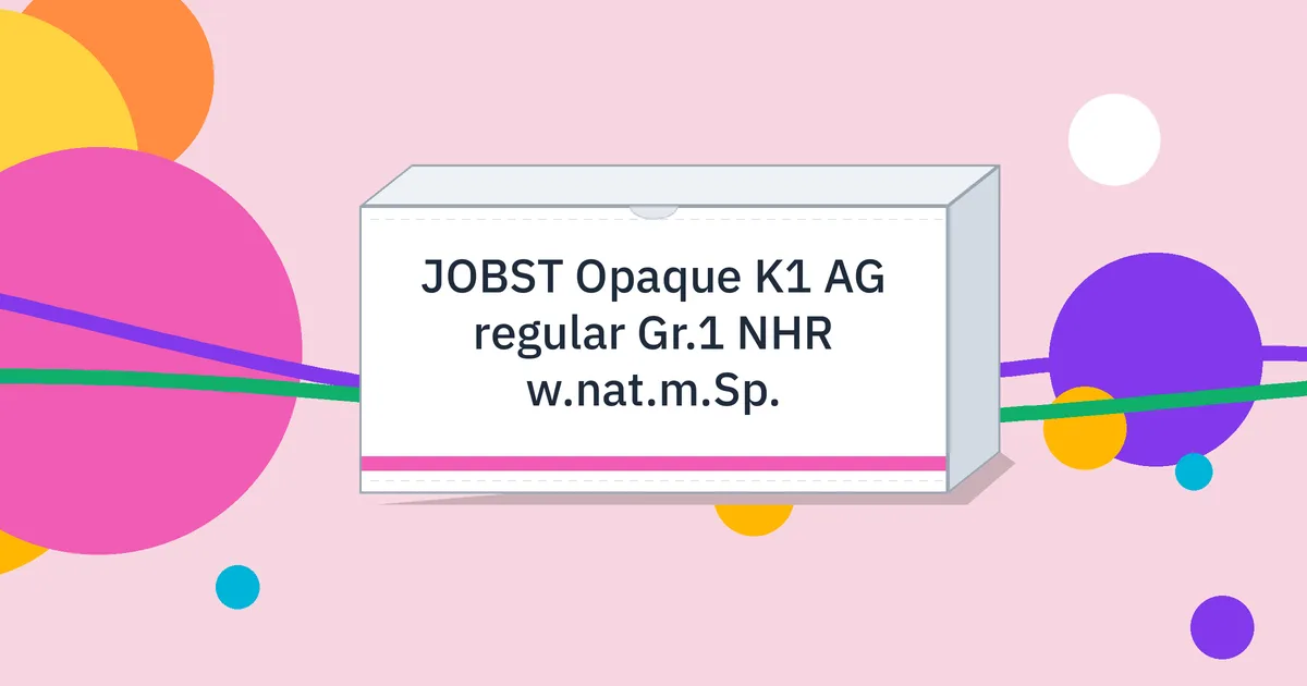 Symbolbild: Packung mit der Aufschrift JOBST Opaque K1 AG regular Gr.1 NHR w.nat.m.Sp. (PZN 13092044) – Verfügbarkeit und Bezug in Apotheken in Frankfurt am Main