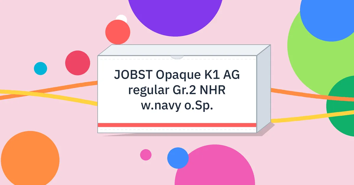 Symbolbild: Packung mit der Aufschrift JOBST Opaque K1 AG regular Gr.2 NHR w.navy o.Sp. (PZN 13095551) – Verfügbarkeit und Bezug in Apotheken in Frankfurt am Main