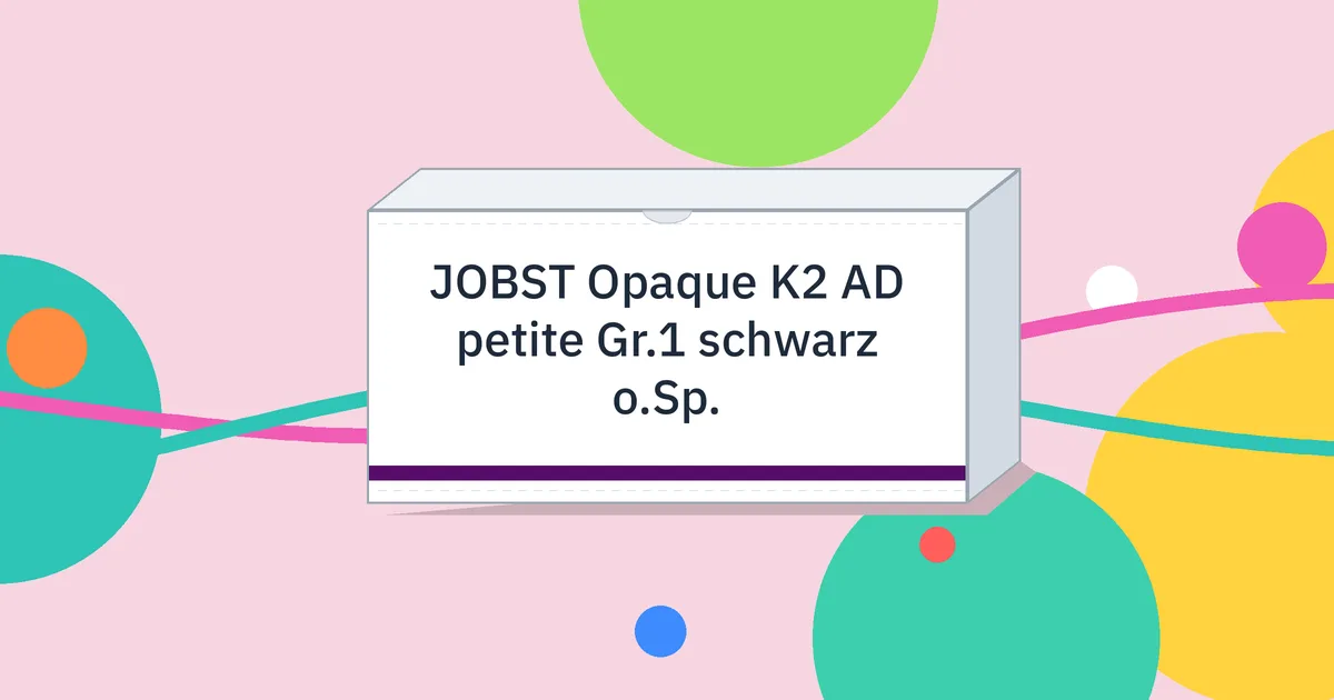 Symbolbild: Packung mit der Aufschrift JOBST Opaque K2 AD petite Gr.1 schwarz o.Sp. (PZN 11252236) – Verfügbarkeit und Bezug in Apotheken in Frankfurt am Main