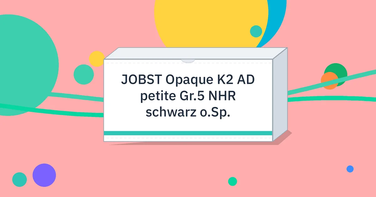Symbolbild: Packung mit der Aufschrift JOBST Opaque K2 AD petite Gr.5 NHR schwarz o.Sp. (PZN 13109939) – Verfügbarkeit und Bezug in Apotheken in Frankfurt am Main