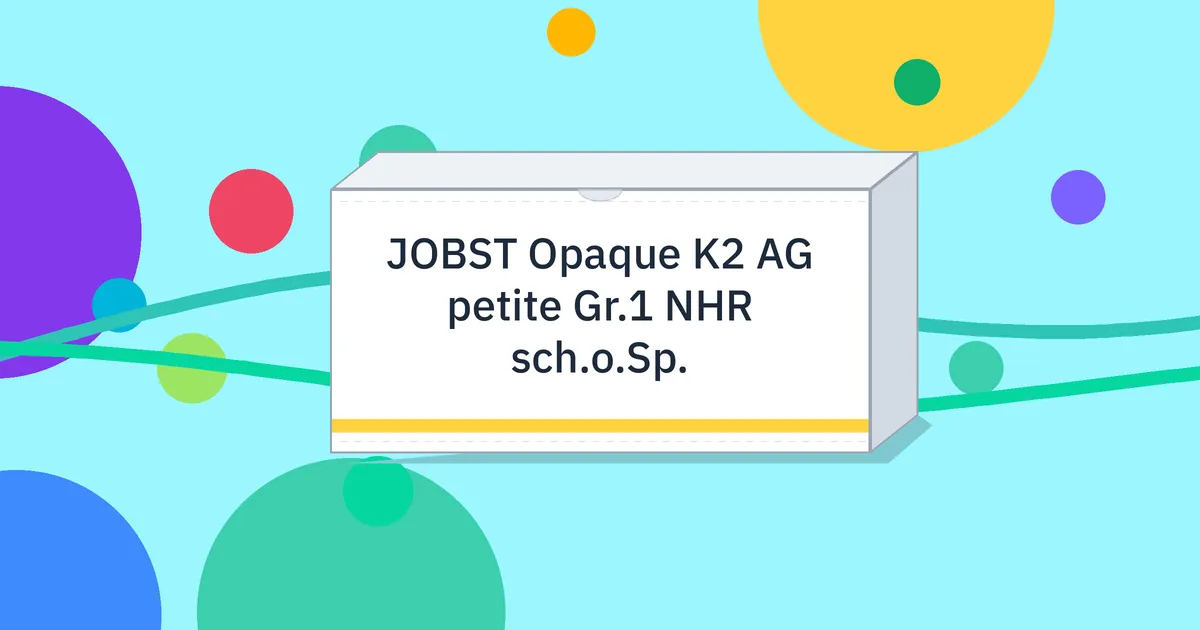 Symbolbild: Packung mit der Aufschrift JOBST Opaque K2 AG petite Gr.1 NHR sch.o.Sp. (PZN 11256381) – Verfügbarkeit und Bezug in Apotheken in Frankfurt am Main