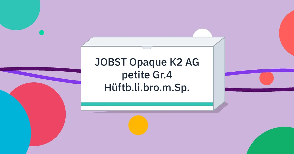 Symbolbild: Packung mit der Aufschrift JOBST Opaque K2 AG petite Gr.4 Hüftb.li.bro.m.Sp. (PZN 13113473) – Verfügbarkeit und Bezug in Apotheken in Frankfurt am Main