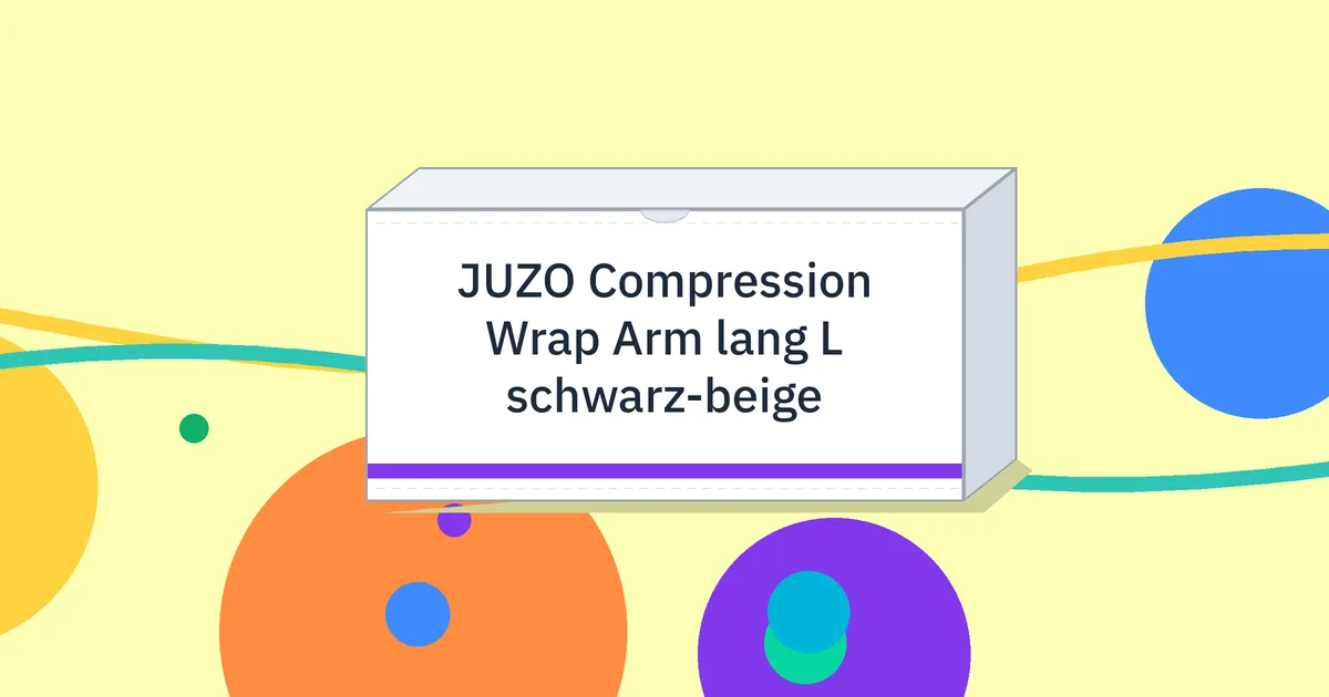 Symbolbild: Packung mit der Aufschrift JUZO Compression Wrap Arm lang L schwarz-beige (PZN 16143641) – Verfügbarkeit und Bezug in Apotheken in Frankfurt am Main