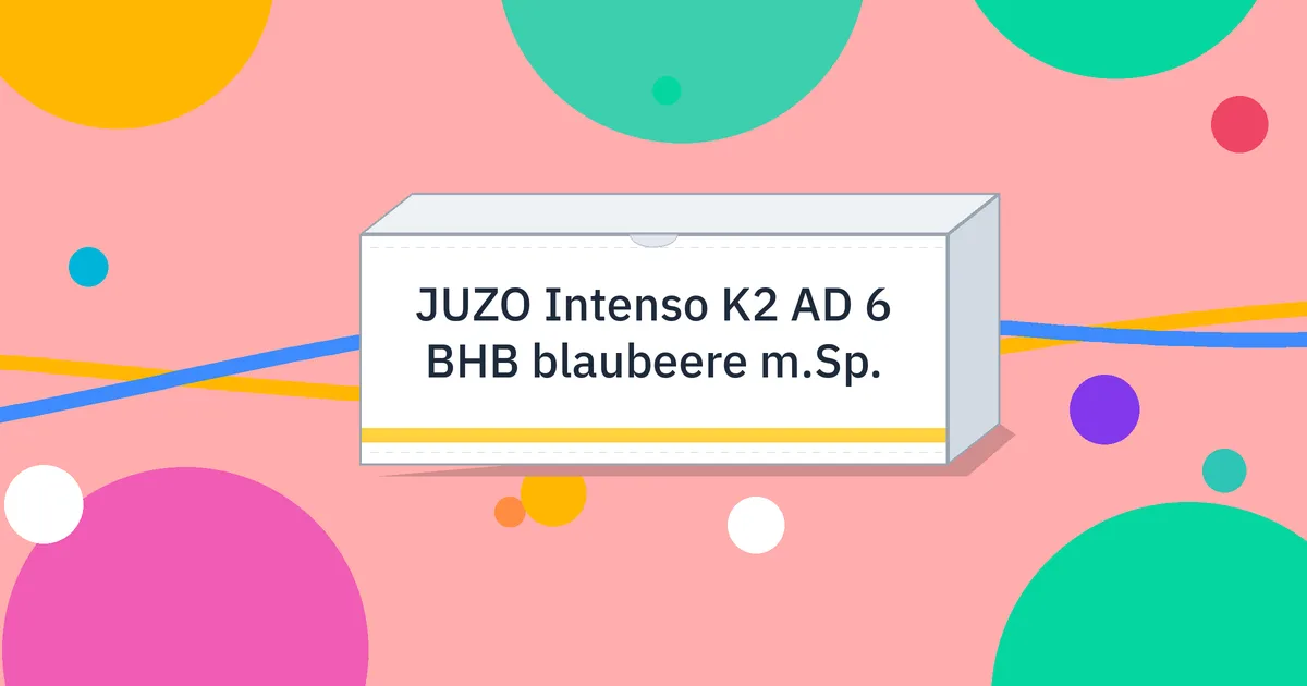 Symbolbild: Packung mit der Aufschrift JUZO Intenso K2 AD 6 BHB blaubeere m.Sp. (PZN 18613401) – Verfügbarkeit und Bezug in Apotheken in Frankfurt am Main