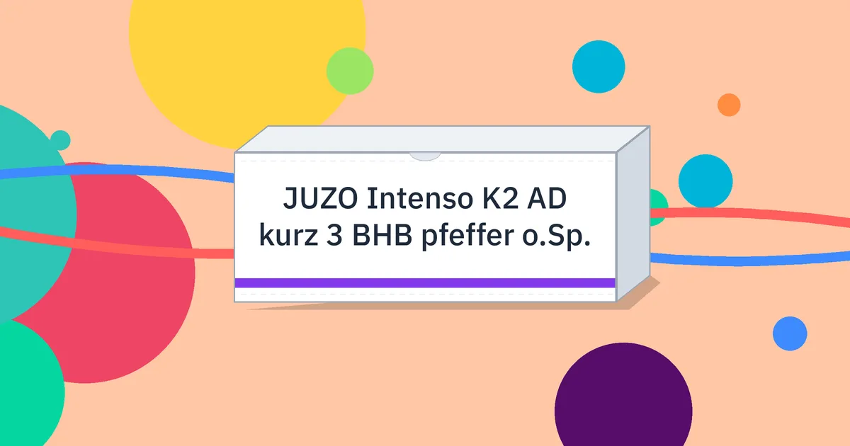 Symbolbild: Packung mit der Aufschrift JUZO Intenso K2 AD kurz 3 BHB pfeffer o.Sp. (PZN 18624882) – Verfügbarkeit und Bezug in Apotheken in Frankfurt am Main