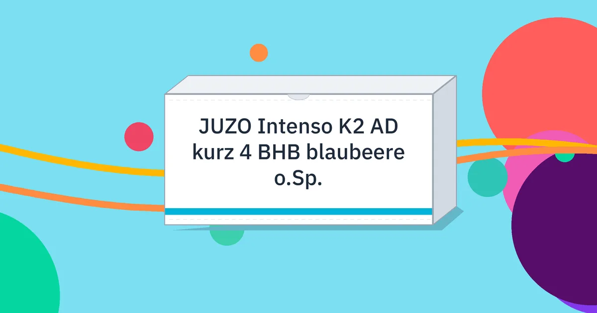 Symbolbild: Packung mit der Aufschrift JUZO Intenso K2 AD kurz 4 BHB blaubeere o.Sp. (PZN 18625083) – Verfügbarkeit und Bezug in Apotheken in Frankfurt am Main