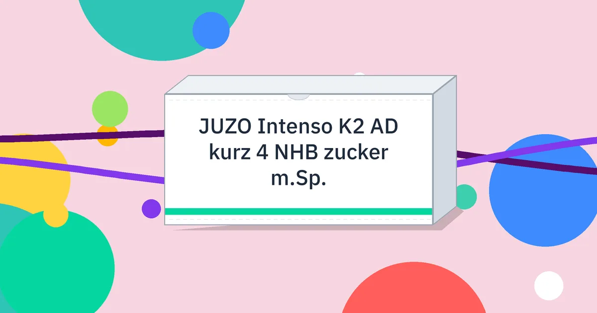 Symbolbild: Packung mit der Aufschrift JUZO Intenso K2 AD kurz 4 NHB zucker m.Sp. (PZN 18610762) – Verfügbarkeit und Bezug in Apotheken in Frankfurt am Main