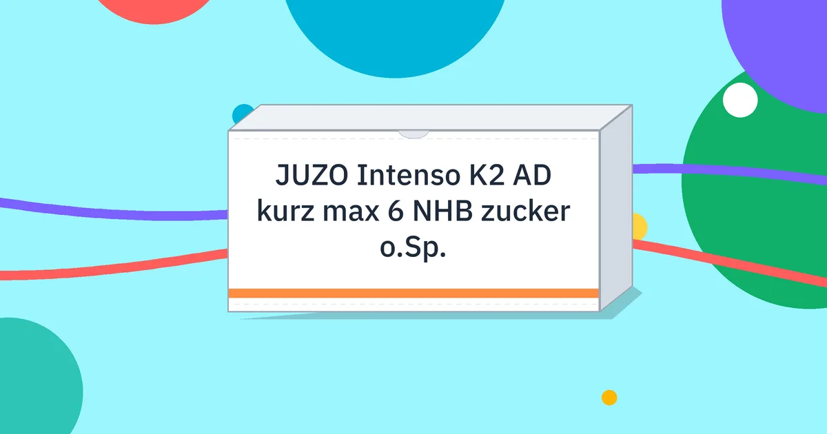 Symbolbild: Packung mit der Aufschrift JUZO Intenso K2 AD kurz max 6 NHB zucker o.Sp. (PZN 18622506) – Verfügbarkeit und Bezug in Apotheken in Frankfurt am Main