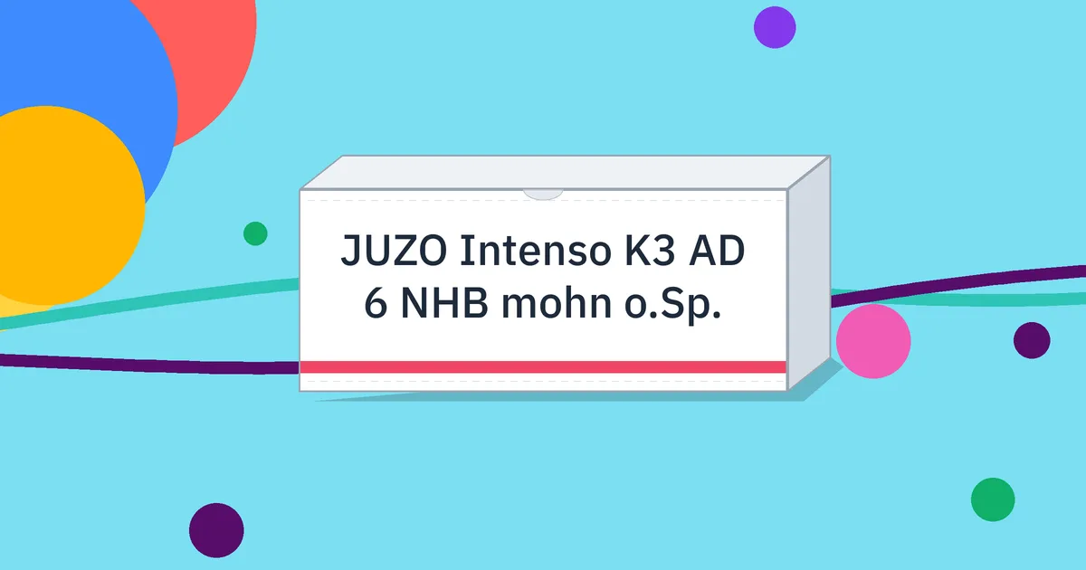 Symbolbild: Packung mit der Aufschrift JUZO Intenso K3 AD 6 NHB mohn o.Sp. (PZN 18641685) – Verfügbarkeit und Bezug in Apotheken in Frankfurt am Main