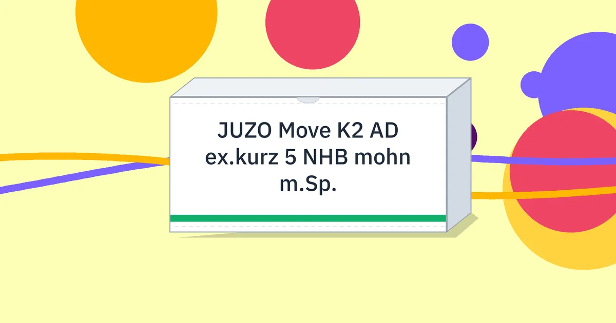 Symbolbild: Packung mit der Aufschrift JUZO Move K2 AD ex.kurz 5 NHB mohn m.Sp. (PZN 18541819) – Verfügbarkeit und Bezug in Apotheken in Frankfurt am Main