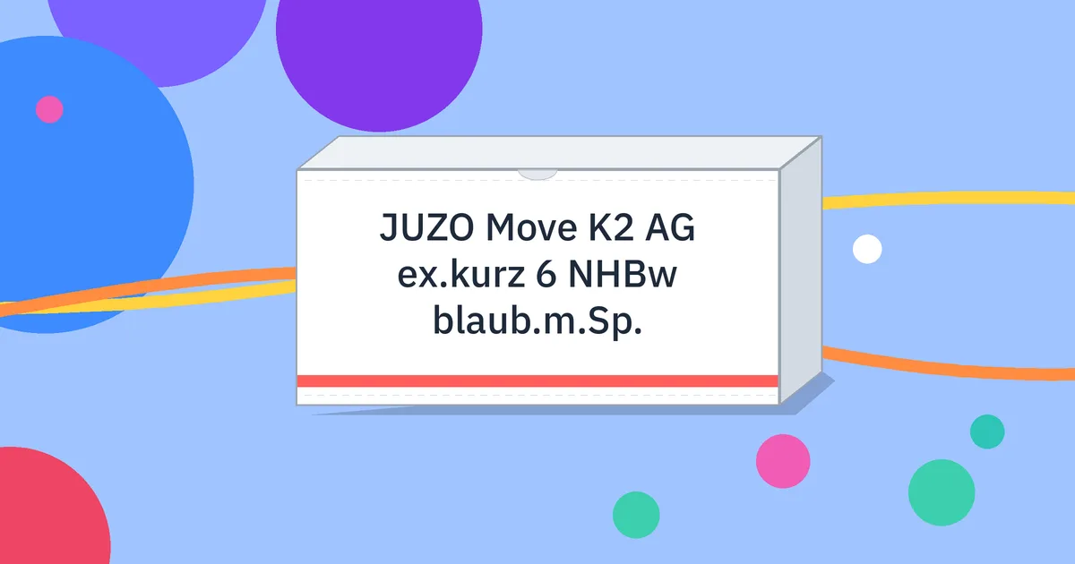 Symbolbild: Packung mit der Aufschrift JUZO Move K2 AG ex.kurz 6 NHBw blaub.m.Sp. (PZN 18562595) – Verfügbarkeit und Bezug in Apotheken in Frankfurt am Main
