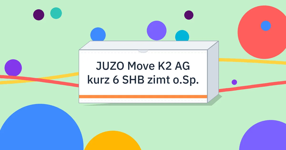 Symbolbild: Packung mit der Aufschrift JUZO Move K2 AG kurz 6 SHB zimt o.Sp. (PZN 18529936) – Verfügbarkeit und Bezug in Apotheken in Frankfurt am Main