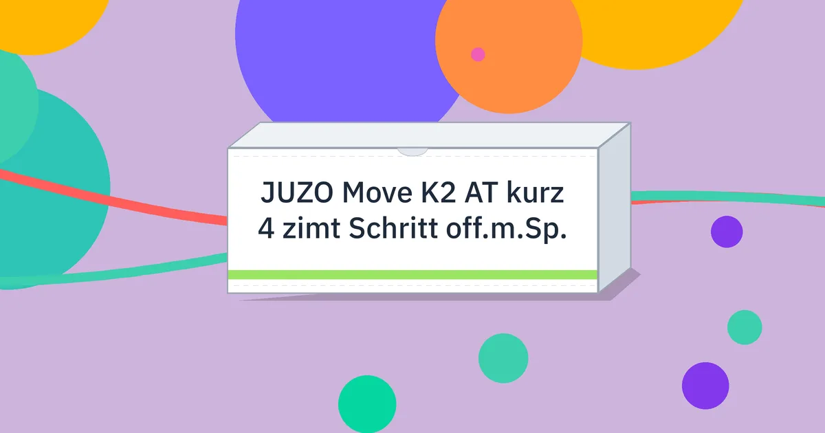 Symbolbild: Packung mit der Aufschrift JUZO Move K2 AT kurz 4 zimt Schritt off.m.Sp. (PZN 20674284) – Verfügbarkeit und Bezug in Apotheken in Frankfurt am Main