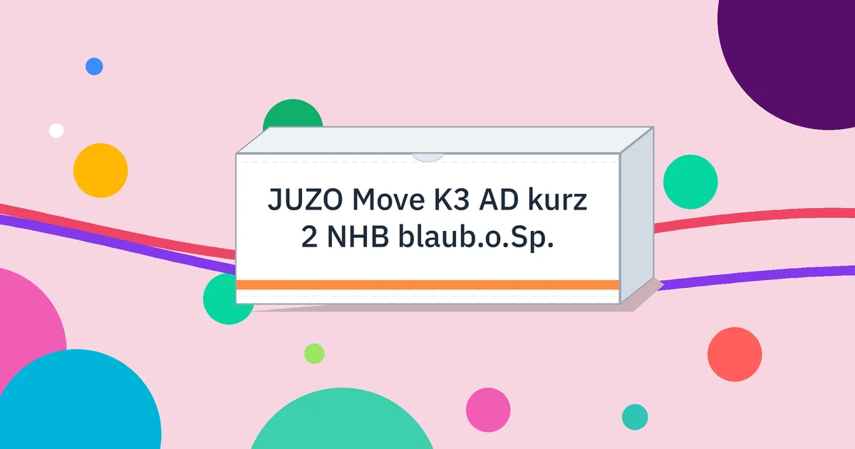 Symbolbild: Packung mit der Aufschrift JUZO Move K3 AD kurz 2 NHB blaub.o.Sp. (PZN 18572688) – Verfügbarkeit und Bezug in Apotheken in Frankfurt am Main
