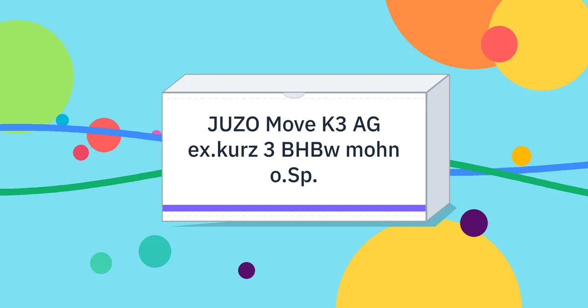 Symbolbild: Packung mit der Aufschrift JUZO Move K3 AG ex.kurz 3 BHBw mohn o.Sp. (PZN 18597659) – Verfügbarkeit und Bezug in Apotheken in Frankfurt am Main