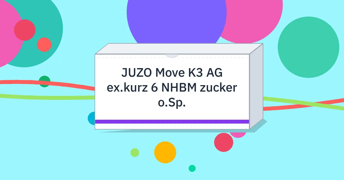 Symbolbild: Packung mit der Aufschrift JUZO Move K3 AG ex.kurz 6 NHBM zucker o.Sp. (PZN 18584616) – Verfügbarkeit und Bezug in Apotheken in Frankfurt am Main