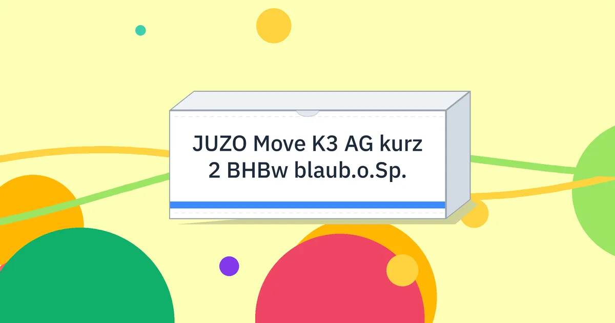 Symbolbild: Packung mit der Aufschrift JUZO Move K3 AG kurz 2 BHBw blaub.o.Sp. (PZN 18593621) – Verfügbarkeit und Bezug in Apotheken in Frankfurt am Main