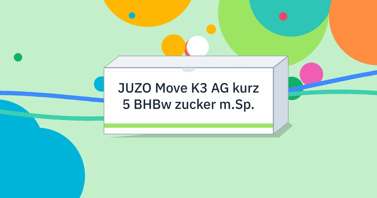 Symbolbild: Packung mit der Aufschrift JUZO Move K3 AG kurz 5 BHBw zucker m.Sp. (PZN 18579762) – Verfügbarkeit und Bezug in Apotheken in Frankfurt am Main