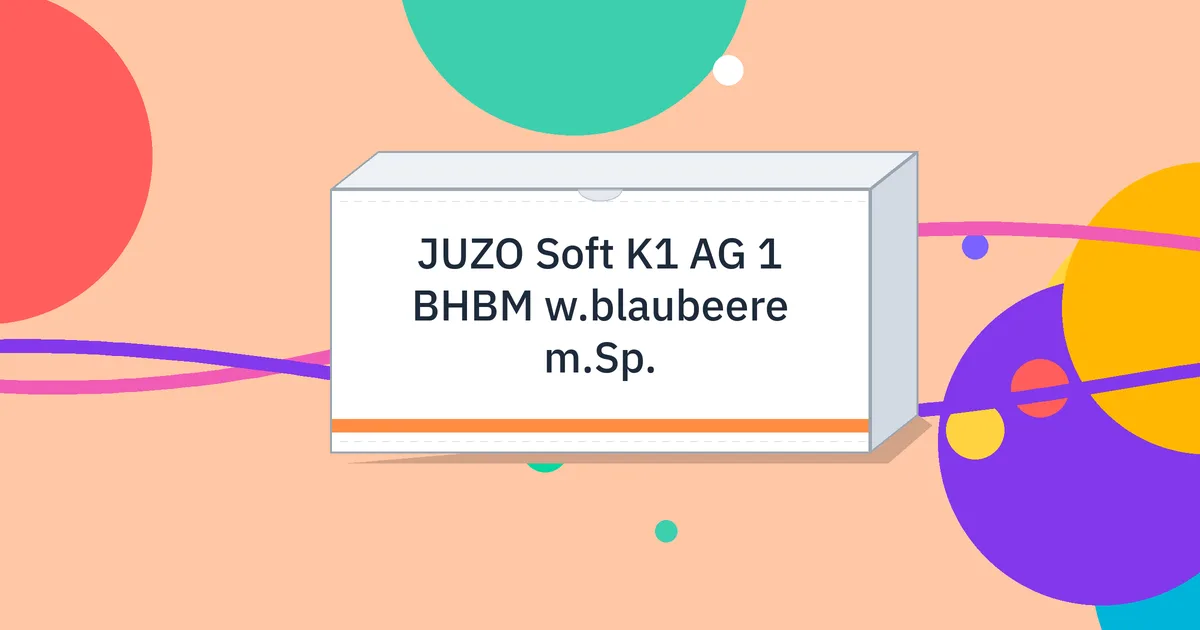 Symbolbild: Packung mit der Aufschrift JUZO Soft K1 AG 1 BHBM w.blaubeere m.Sp. (PZN 14862975) – Verfügbarkeit und Bezug in Apotheken in Frankfurt am Main