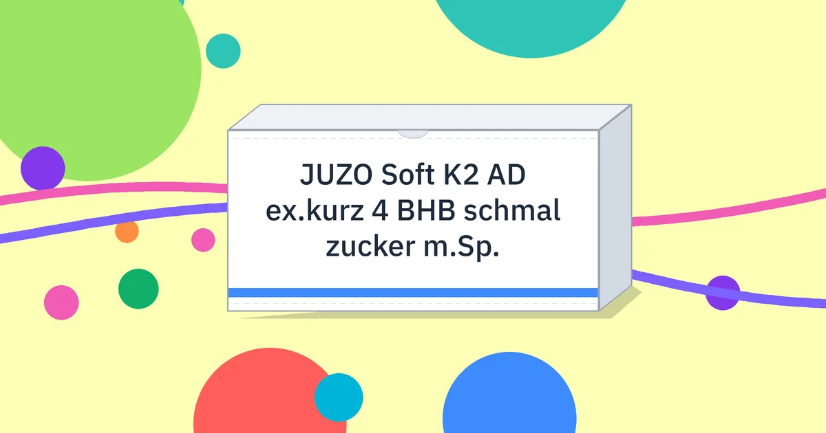Symbolbild: Packung mit der Aufschrift JUZO Soft K2 AD ex.kurz 4 BHB schmal zucker m.Sp. (PZN 15466158) – Verfügbarkeit und Bezug in Apotheken in Frankfurt am Main