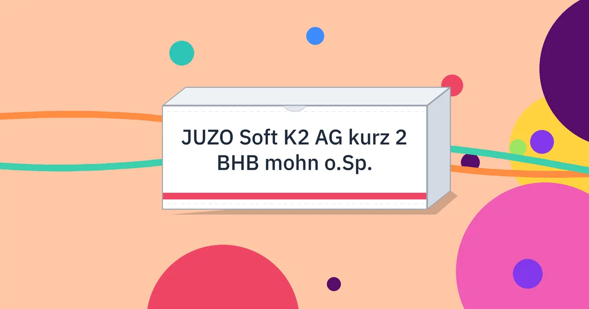 Symbolbild: Packung mit der Aufschrift JUZO Soft K2 AG kurz 2 BHB mohn o.Sp. (PZN 14827080) – Verfügbarkeit und Bezug in Apotheken in Frankfurt am Main