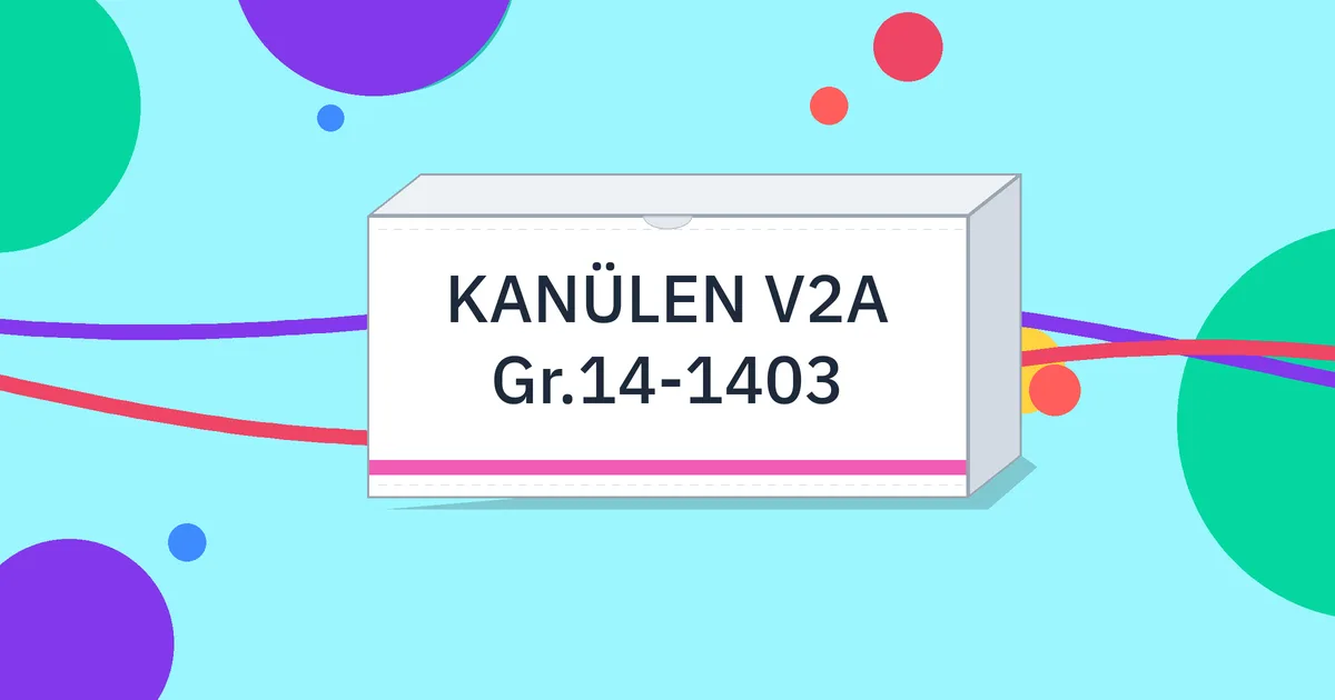 Symbolbild: Packung mit der Aufschrift KANÜLEN V2A Gr.14-1403 (PZN 01963605) – Verfügbarkeit und Bezug in Apotheken in Frankfurt am Main