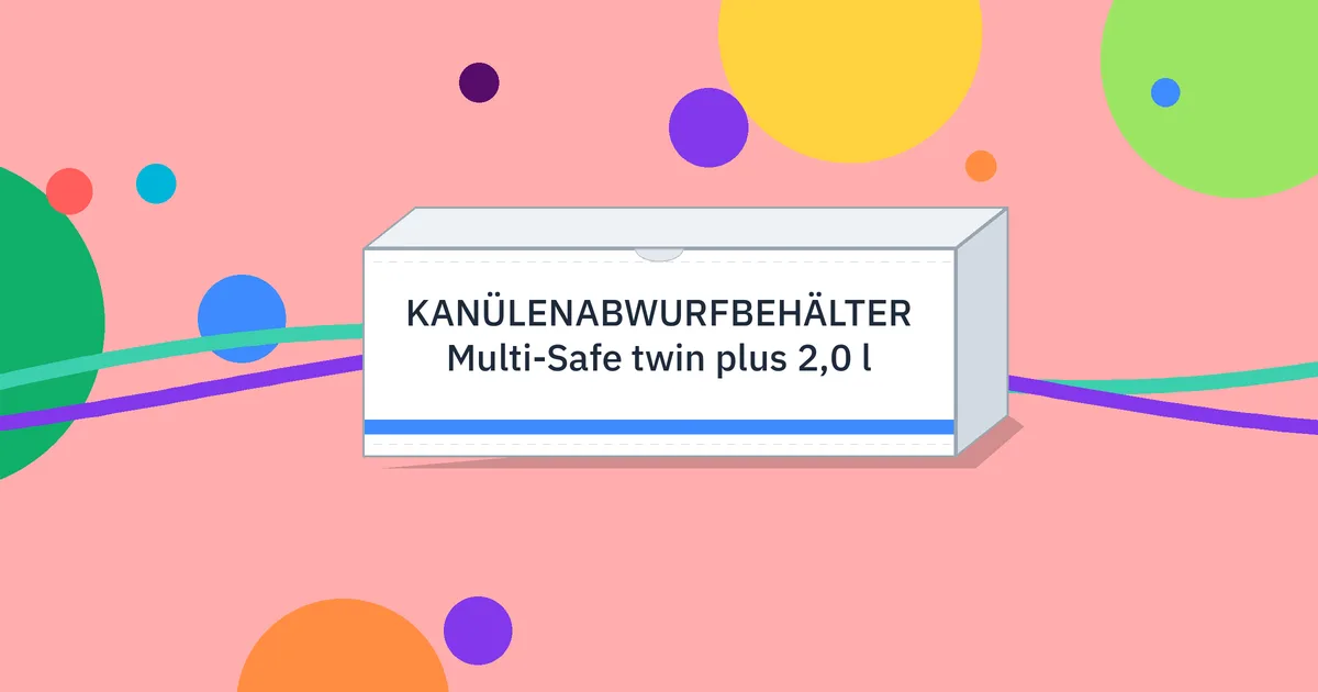 Symbolbild: Packung mit der Aufschrift KANÜLENABWURFBEHÄLTER Multi-Safe twin plus 2,0 l (PZN 18197090) – Verfügbarkeit und Bezug in Apotheken in Frankfurt am Main