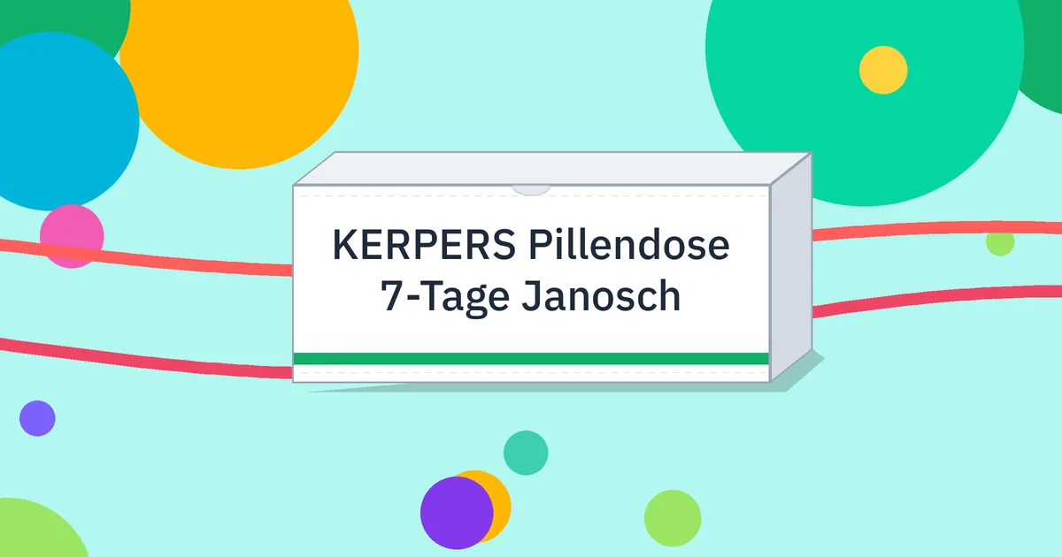 Symbolbild: Packung mit der Aufschrift KERPERS Pillendose 7-Tage Janosch (PZN 17816912) – Verfügbarkeit und Bezug in Apotheken in Frankfurt am Main