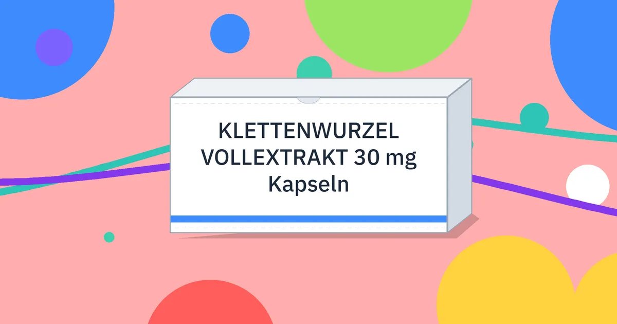 Symbolbild: Packung mit der Aufschrift KLETTENWURZEL VOLLEXTRAKT 30 mg Kapseln (PZN 11547428) – Verfügbarkeit und Bezug in Apotheken in Frankfurt am Main