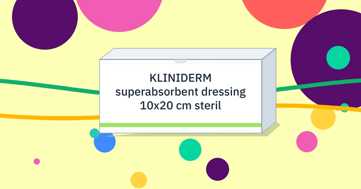Symbolbild: Packung mit der Aufschrift KLINIDERM superabsorbent dressing 10x20 cm steril (PZN 15299418) – Verfügbarkeit und Bezug in Apotheken in Frankfurt am Main