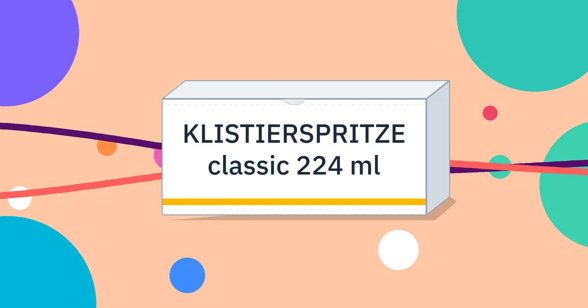 Symbolbild: Packung mit der Aufschrift KLISTIERSPRITZE classic 224 ml (PZN 02819862) – Verfügbarkeit und Bezug in Apotheken in Frankfurt am Main
