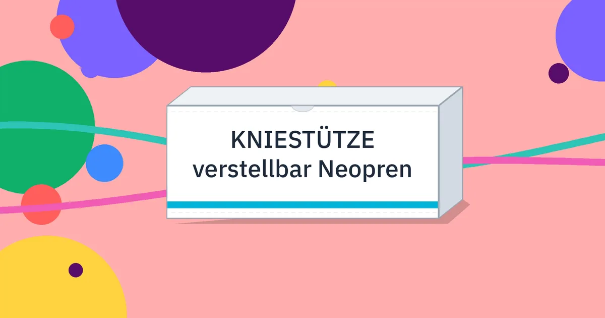 Symbolbild: Packung mit der Aufschrift KNIESTÜTZE verstellbar Neopren (PZN 19071505) – Verfügbarkeit und Bezug in Apotheken in Frankfurt am Main