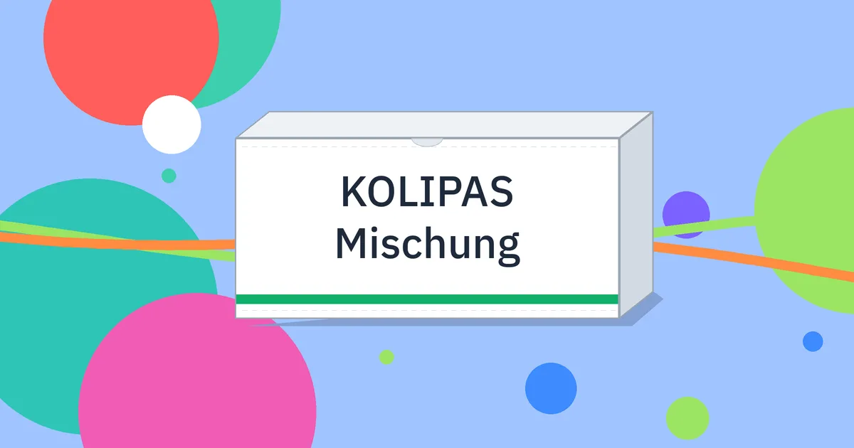 Symbolbild: Packung mit der Aufschrift KOLIPAS Mischung (PZN 12454232) – Verfügbarkeit und Bezug in Apotheken in Frankfurt am Main