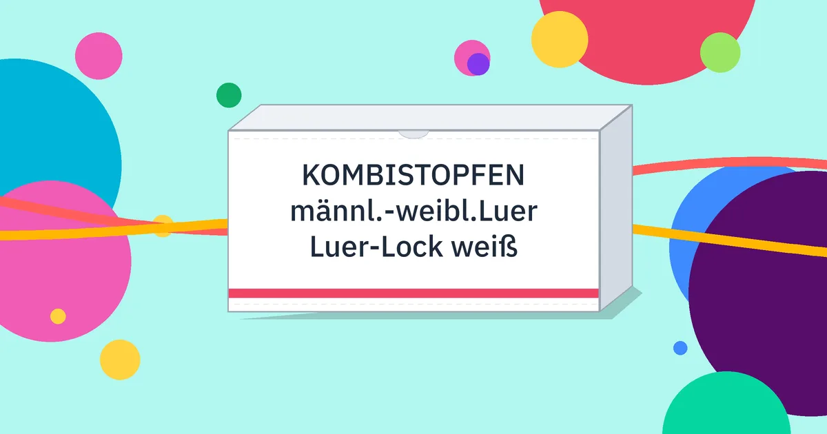 Symbolbild: Packung mit der Aufschrift KOMBISTOPFEN männl.-weibl.Luer Luer-Lock weiß (PZN 18836963) – Verfügbarkeit und Bezug in Apotheken in Frankfurt am Main