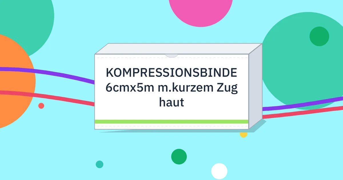 Symbolbild: Packung mit der Aufschrift KOMPRESSIONSBINDE 6cmx5m m.kurzem Zug haut (PZN 04793055) – Verfügbarkeit und Bezug in Apotheken in Frankfurt am Main