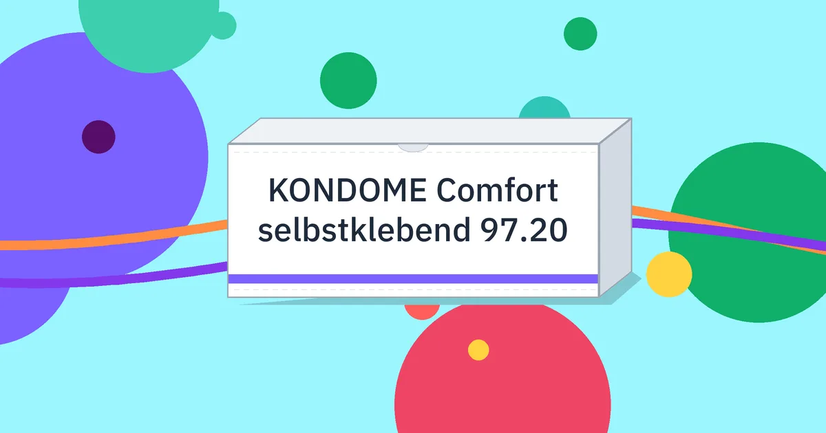 Symbolbild: Packung mit der Aufschrift KONDOME Comfort selbstklebend 97.20 (PZN 00590674) – Verfügbarkeit und Bezug in Apotheken in Frankfurt am Main