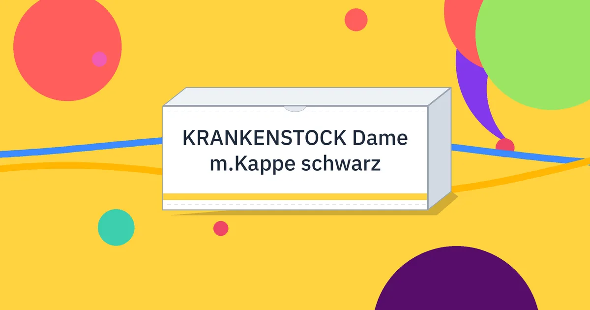 Symbolbild: Packung mit der Aufschrift KRANKENSTOCK Dame m.Kappe schwarz (PZN 00069664) – Verfügbarkeit und Bezug in Apotheken in Frankfurt am Main