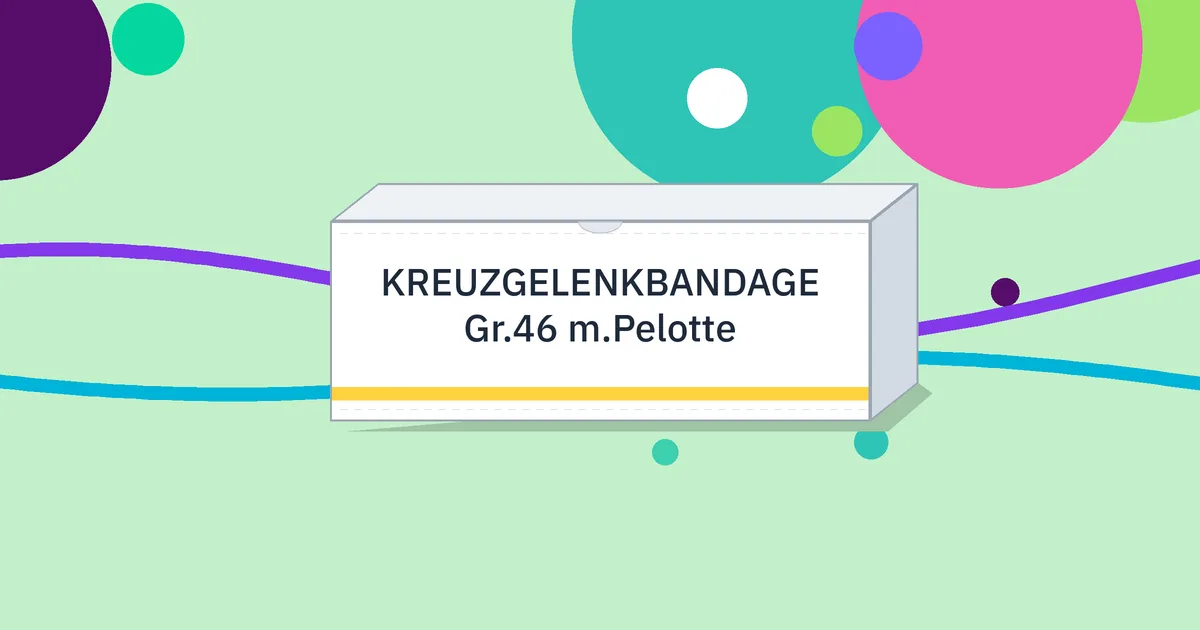 Symbolbild: Packung mit der Aufschrift KREUZGELENKBANDAGE Gr.46 m.Pelotte (PZN 02008862) – Verfügbarkeit und Bezug in Apotheken in Frankfurt am Main