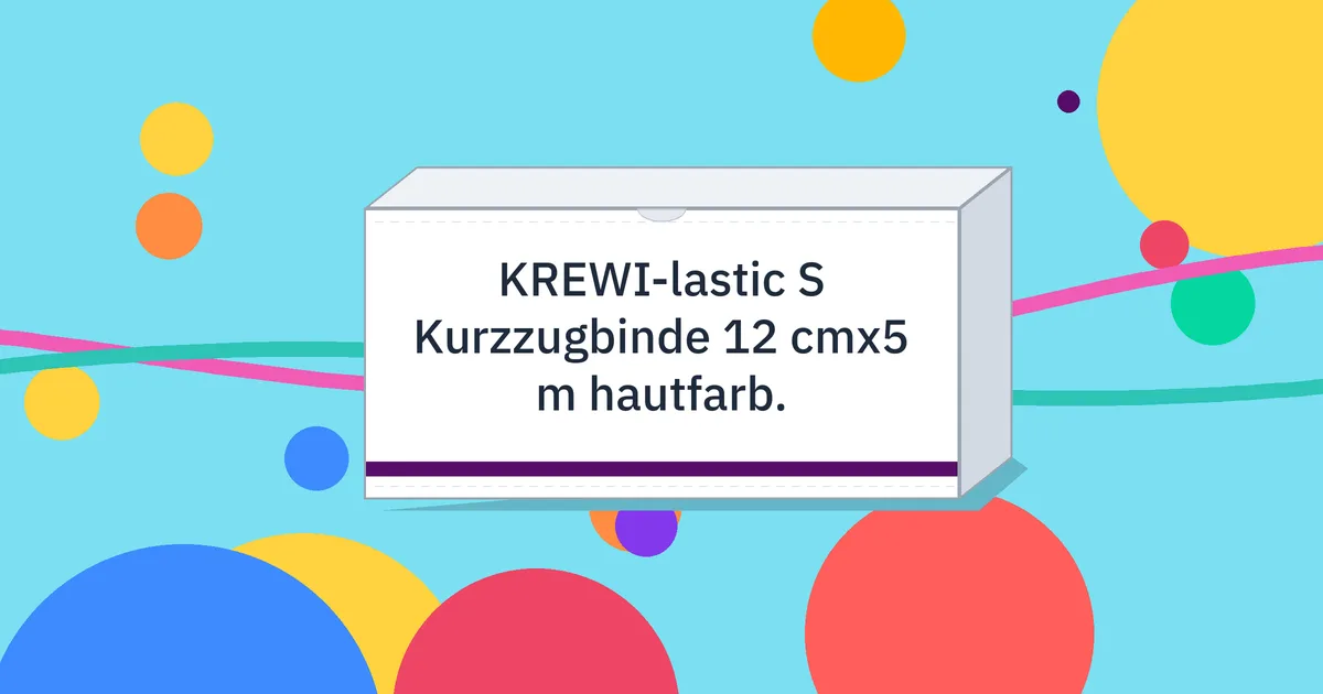 Symbolbild: Packung mit der Aufschrift KREWI-lastic S Kurzzugbinde 12 cmx5 m hautfarb. (PZN 17301450) – Verfügbarkeit und Bezug in Apotheken in Frankfurt am Main