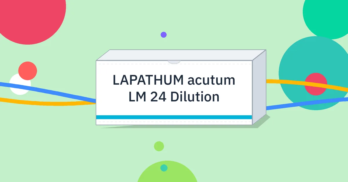 Symbolbild: Packung mit der Aufschrift LAPATHUM acutum LM 24 Dilution (PZN 13522846) – Verfügbarkeit und Bezug in Apotheken in Frankfurt am Main