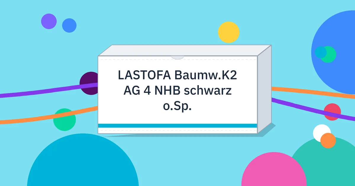 Symbolbild: Packung mit der Aufschrift LASTOFA Baumw.K2 AG 4 NHB schwarz o.Sp. (PZN 01947606) – Verfügbarkeit und Bezug in Apotheken in Frankfurt am Main
