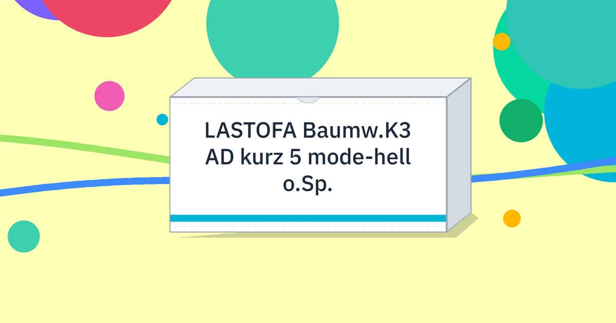 Symbolbild: Packung mit der Aufschrift LASTOFA Baumw.K3 AD kurz 5 mode-hell o.Sp. (PZN 01954003) – Verfügbarkeit und Bezug in Apotheken in Frankfurt am Main