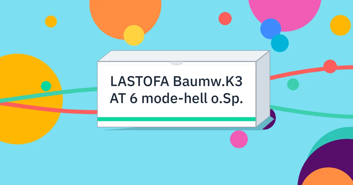 Symbolbild: Packung mit der Aufschrift LASTOFA Baumw.K3 AT 6 mode-hell o.Sp. (PZN 01958277) – Verfügbarkeit und Bezug in Apotheken in Frankfurt am Main