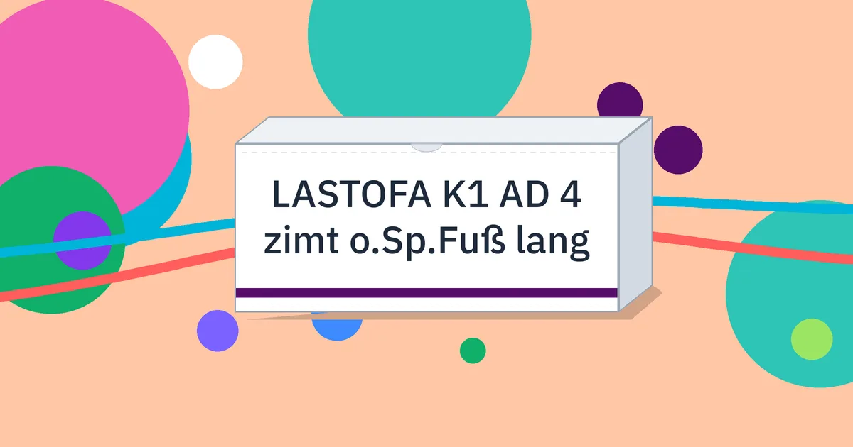 Symbolbild: Packung mit der Aufschrift LASTOFA K1 AD 4 zimt o.Sp.Fuß lang (PZN 14146612) – Verfügbarkeit und Bezug in Apotheken in Frankfurt am Main